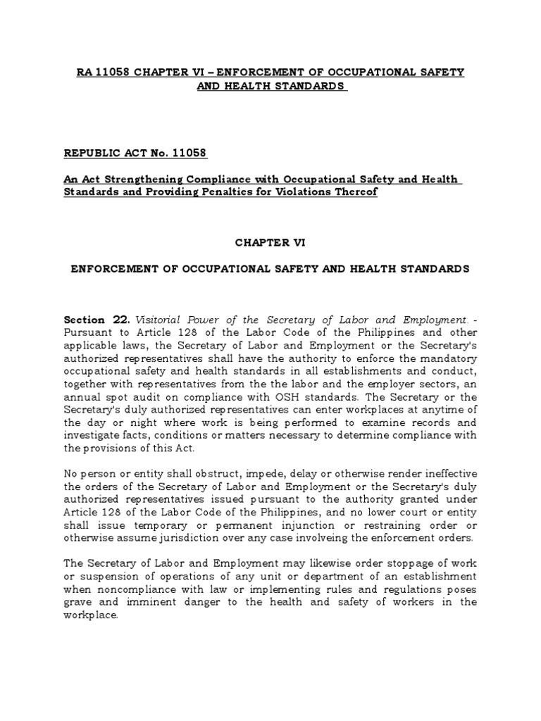 Ra 11058 Chapter Vi | PDF | Occupational Safety And Health | Employment