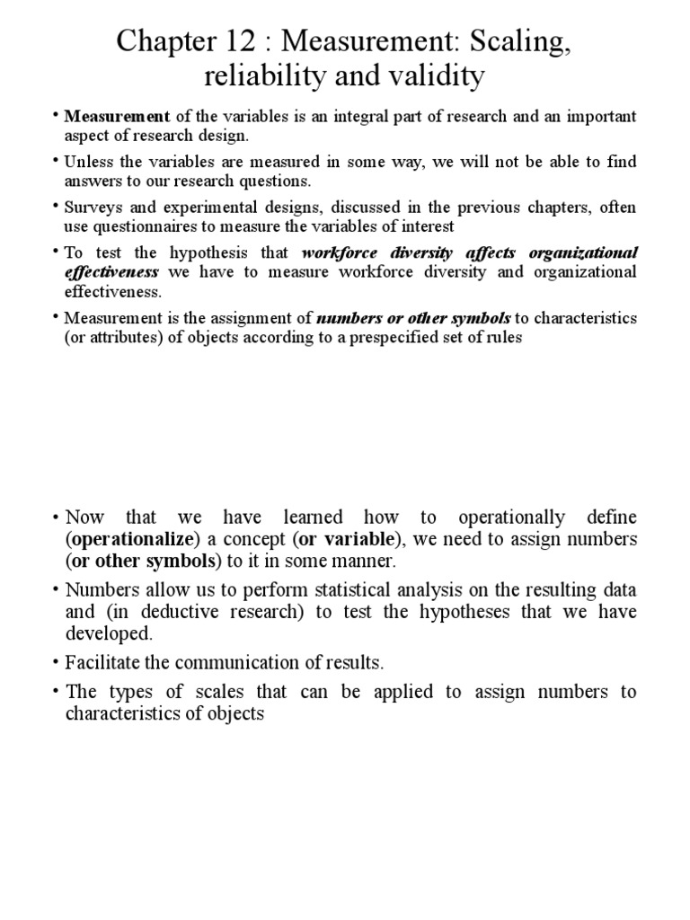 Chapter 12: Measurement: Scaling, Reliability and Validity | PDF | Sampling (Statistics) | Level ...