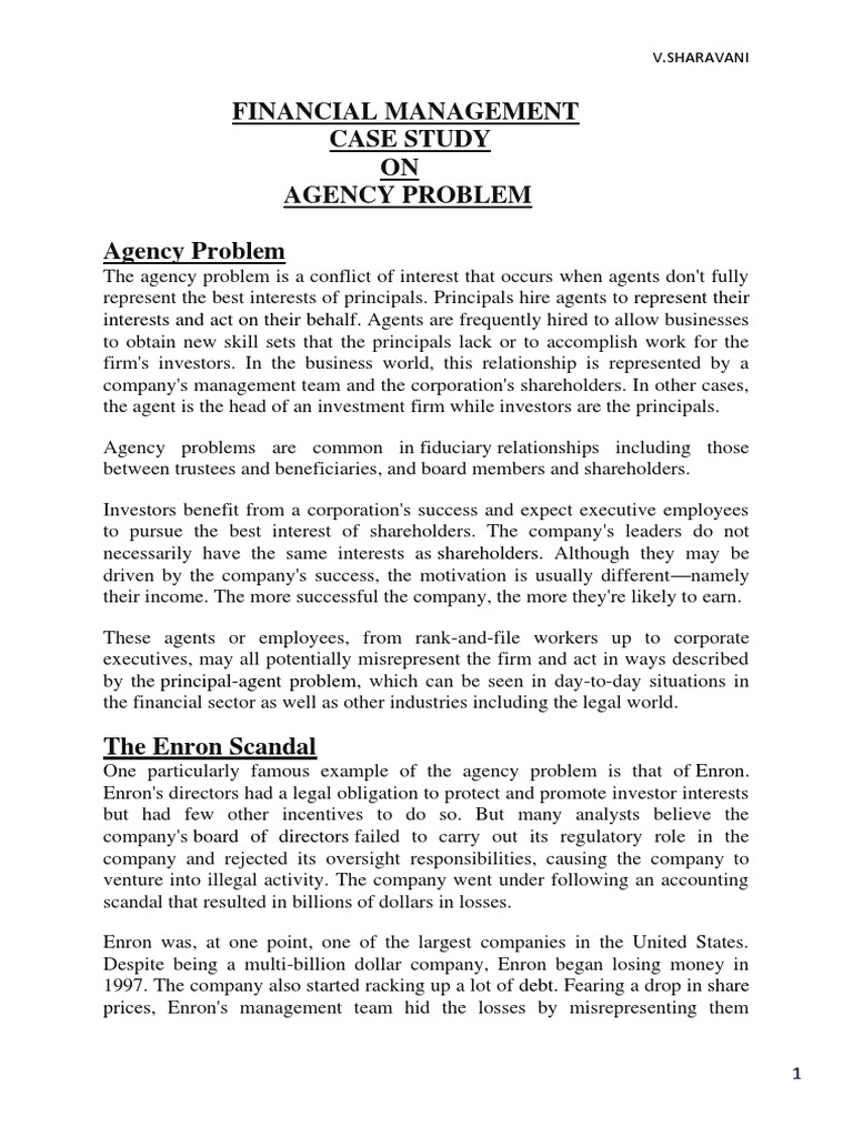 Financial Management Case Study ON Agency Problem Agency Problem | PDF ...