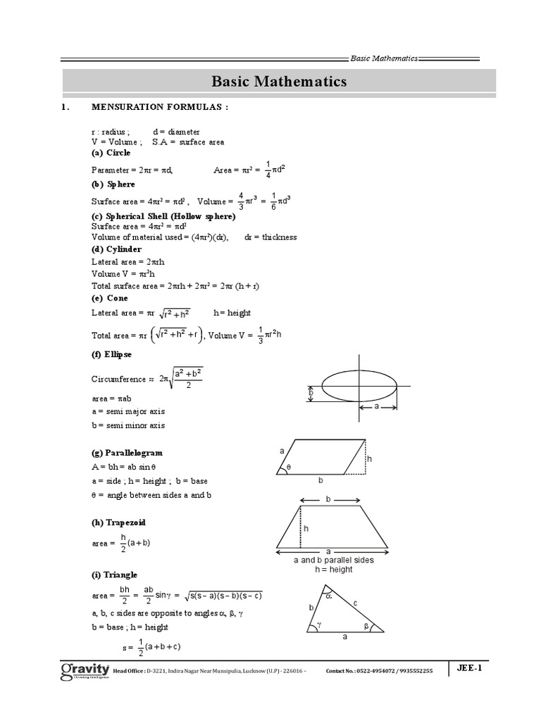 Basic Math Formulas | PDF | Area | Trigonometric Functions