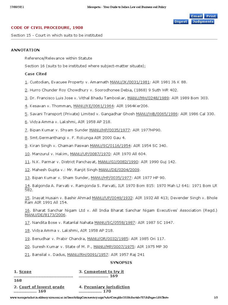 Explanation of Section 15 CPC | PDF | Lawsuit | Jurisdiction