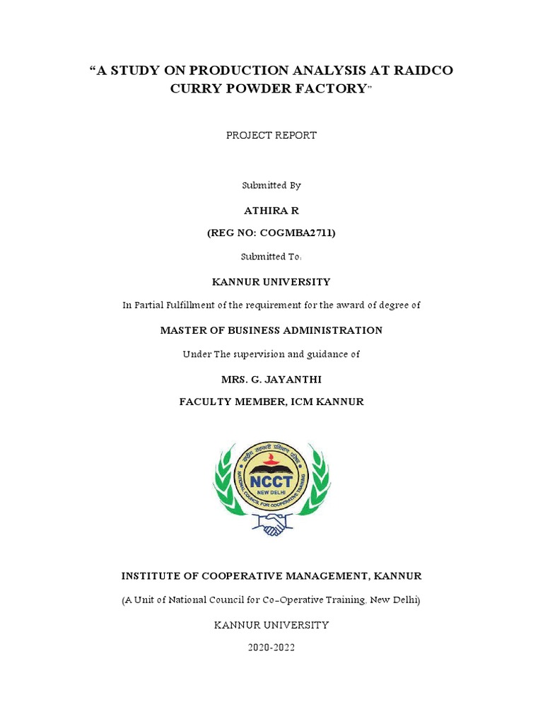 A Study On Production Analysis at Raidco Curry Powder Factory | PDF ...