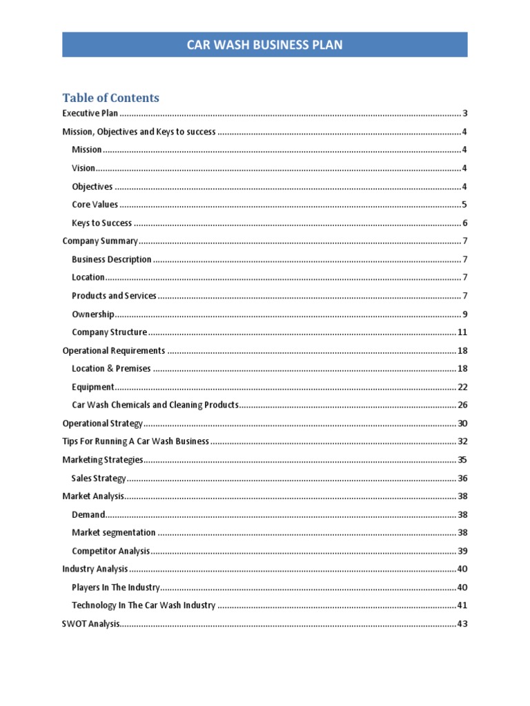 Car Wash Business Plan Overview | PDF | Risk | Pro Forma