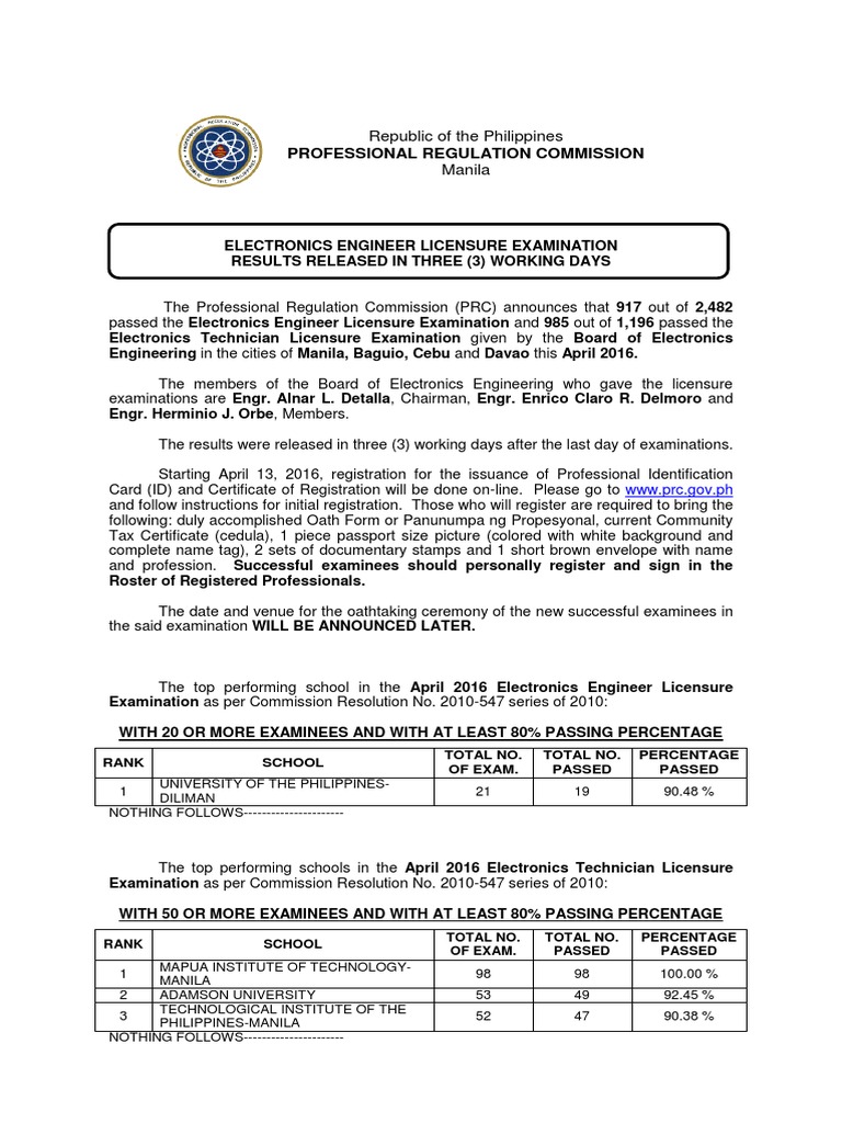 Professional Regulation Commission: Republic of The Philippines Manila ...