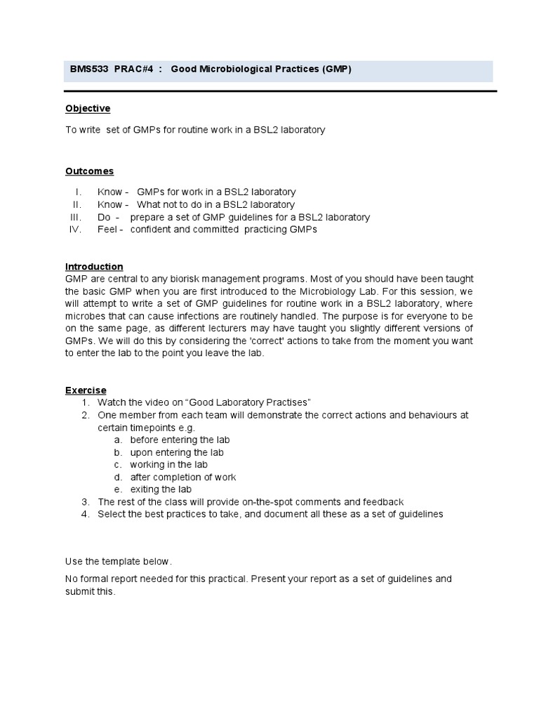 BMS533 PRAC#4: Good Microbiological Practices (GMP) | PDF