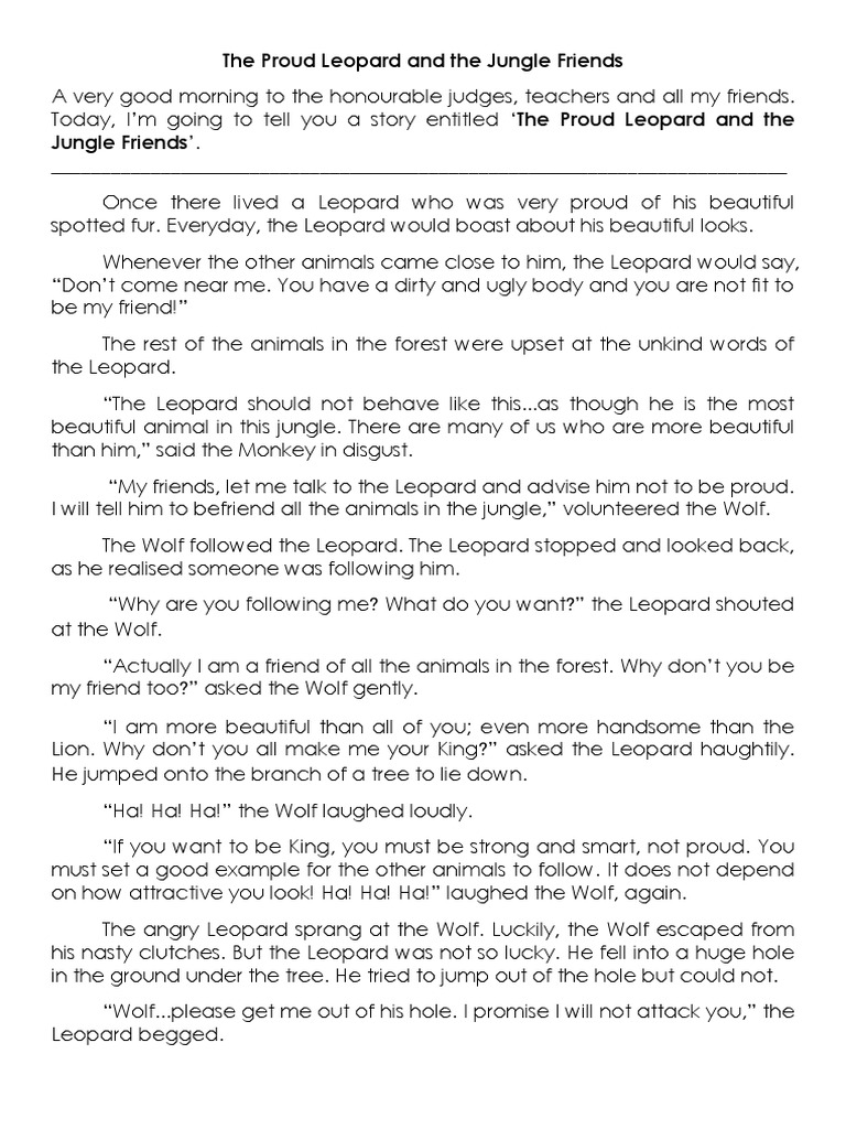 The Proud Leopard and The Jungle Friends | PDF