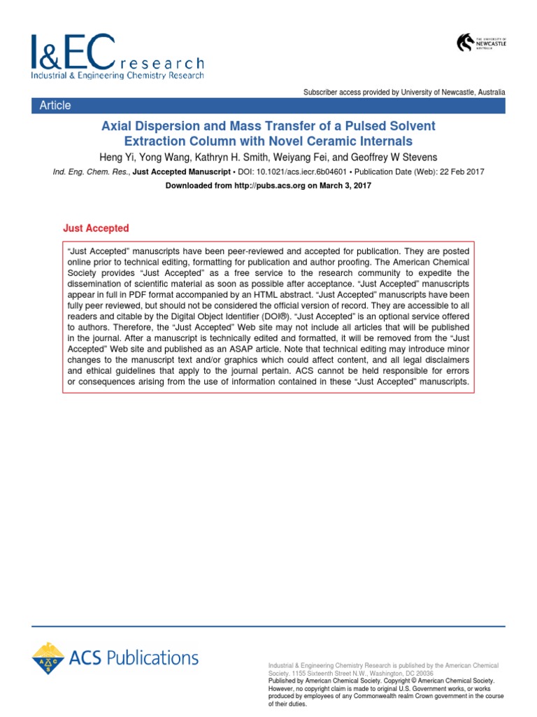 Axial Dispersion and Mass Transfer of A Pulsed Solvent Extraction ...