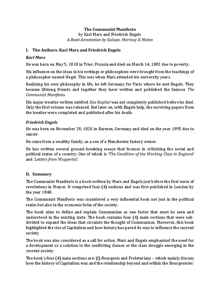 The Communist Manifesto - A Book Annotation | PDF | Communism | The ...