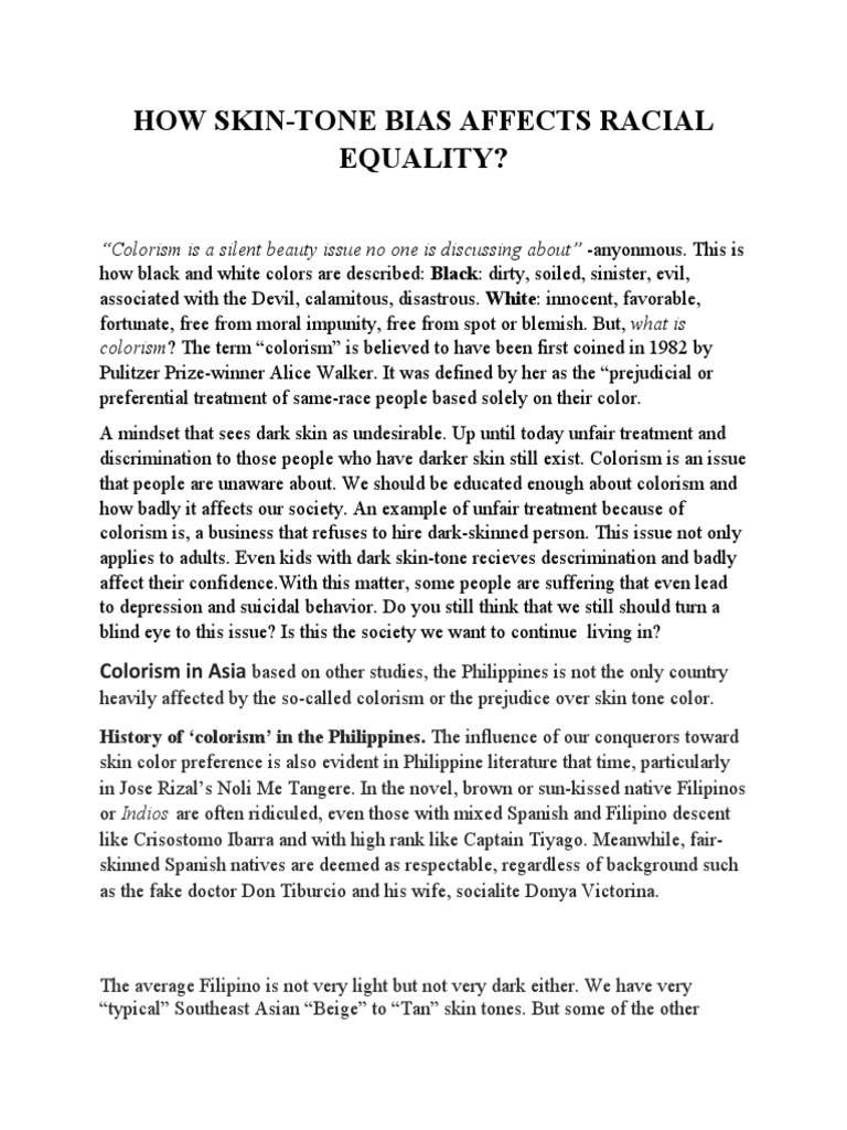 How Skin-Tone Bias Affects Racial Equality? | PDF | Human Skin Color ...