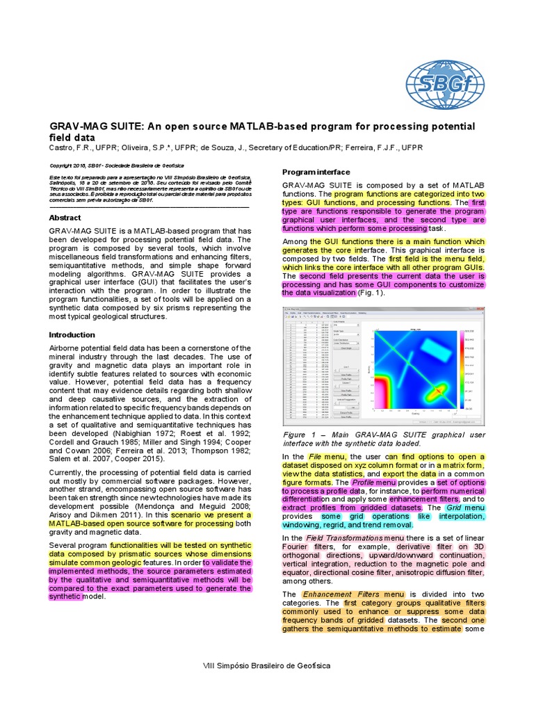 Grav Mag Suite An Open Source Matlab Based Program For Processing Potential Field Data