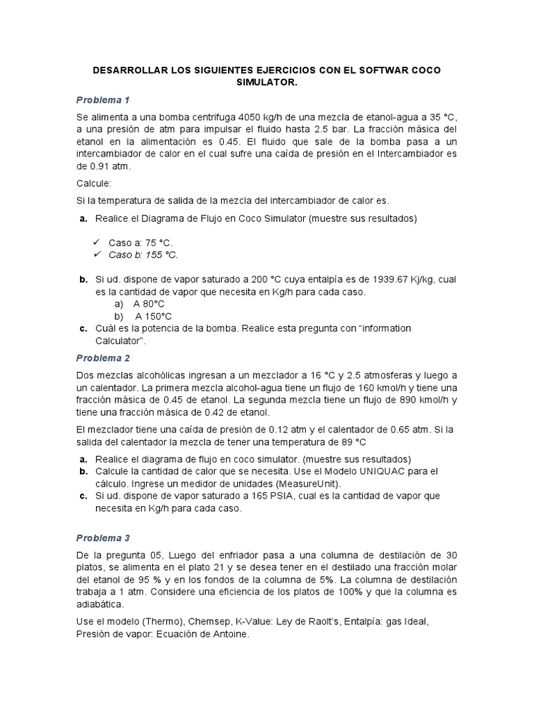 Ejercicios Con El Softwares Coco Simulator | PDF | Destilación | Vapor