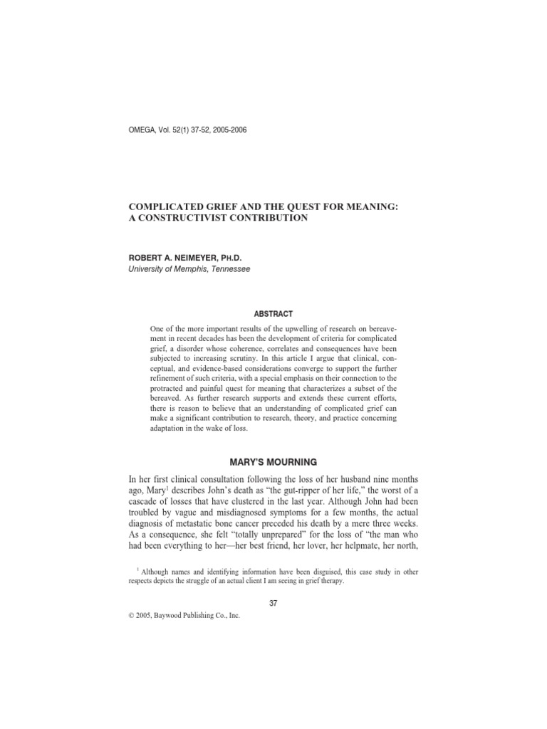 The Complexity of Couple Communication in Bereavement An Illustrative ...