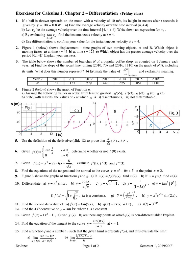 Exercises For Calculus 1, Chapter 2 - Differentiation: (Friday Class ...