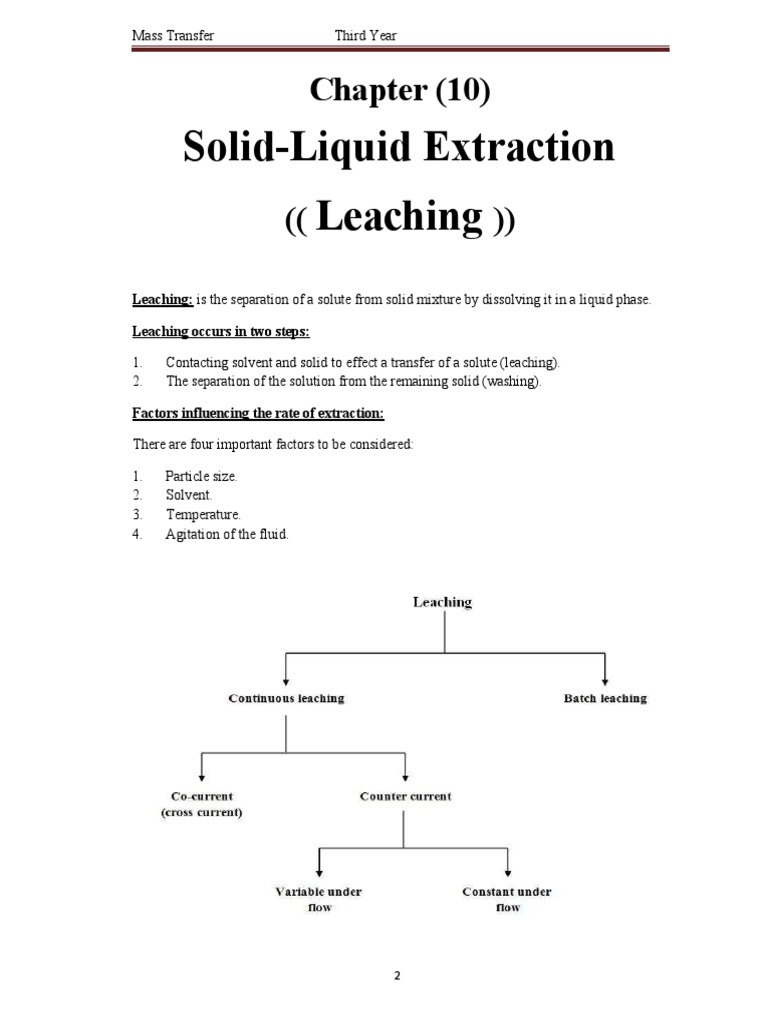 Solid-Liquid Extraction Leaching: Chapter | PDF | Solution | Concentration