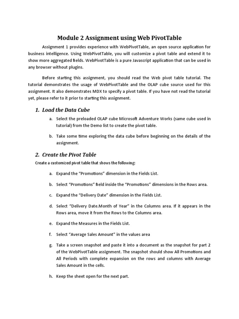 Module 2 Assignment Using Web Pivottable: 1. Load The Data Cube | PDF | Information Technology ...