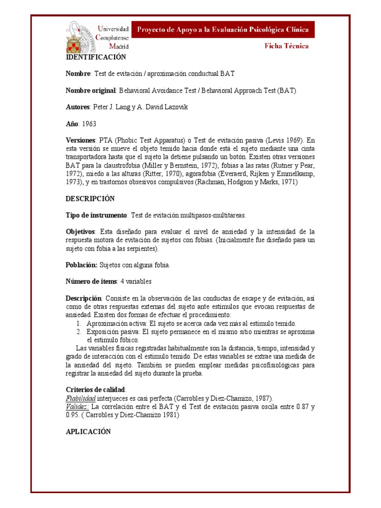 BAT - Behavioral Avoidance Test - Instrumento | PDF