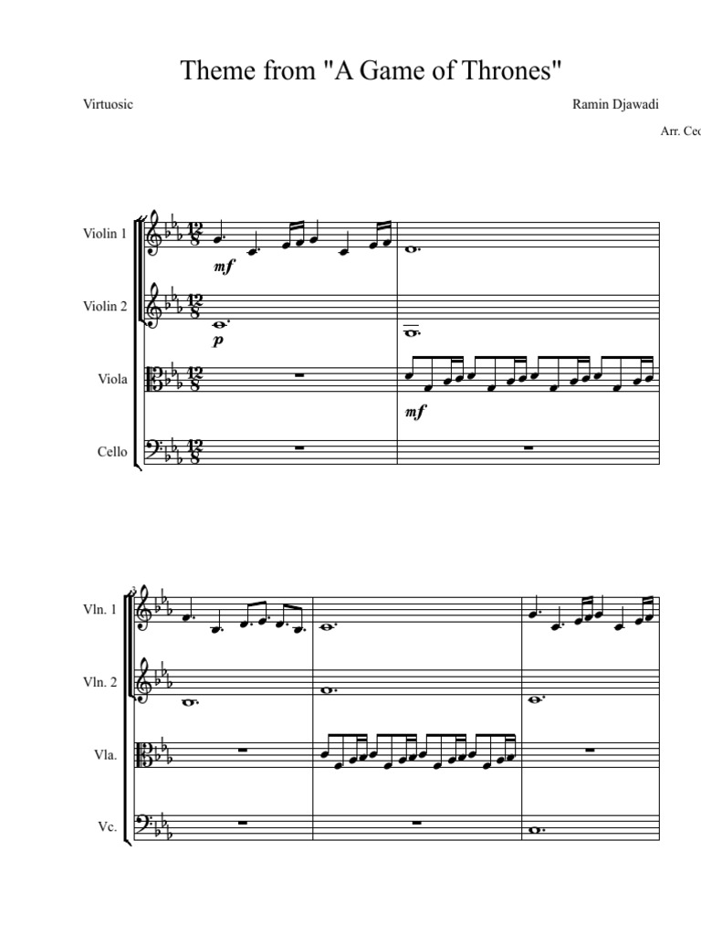 Juego de Tronos - Tema Principal - Cuarteto | PDF