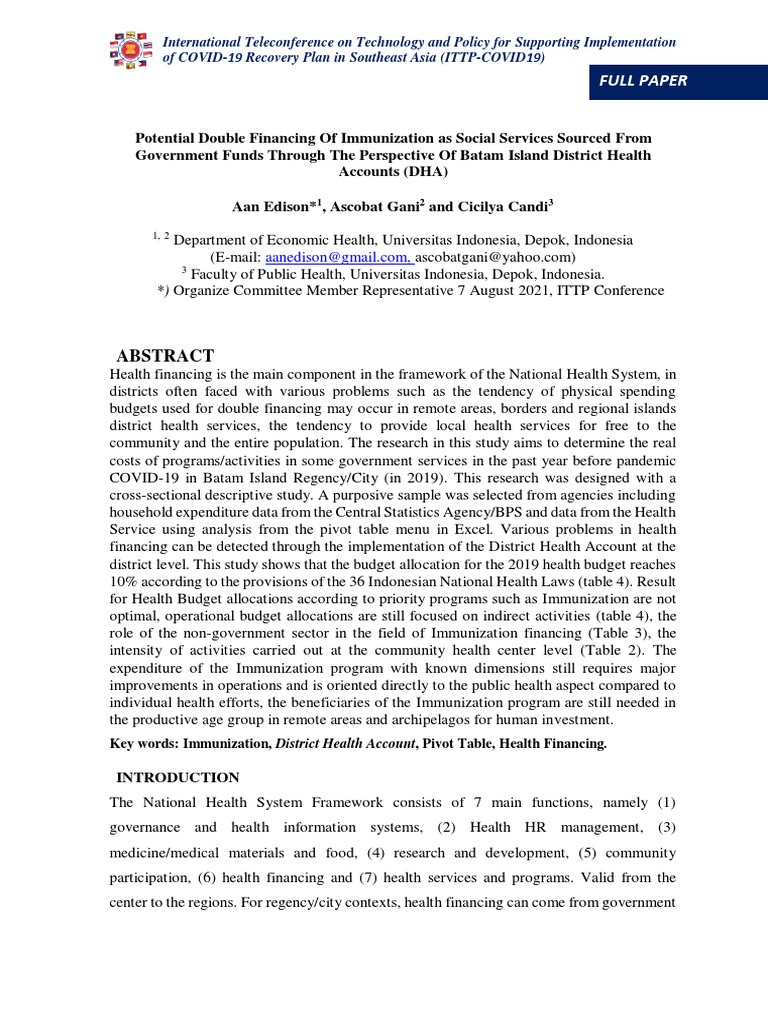 Proceeding To ITTP COVID 19 - Full - Paper - 8 August 2021 | PDF | Public Health | Budget