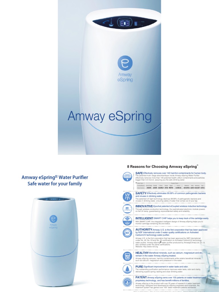 Amway Espring Product Leaflet | PDF | Water Purification | Tap (Valve)