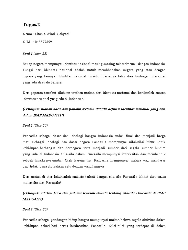Tugas 2 PKN Litania Windi C New | PDF | Ilmu Sosial | Filsafat