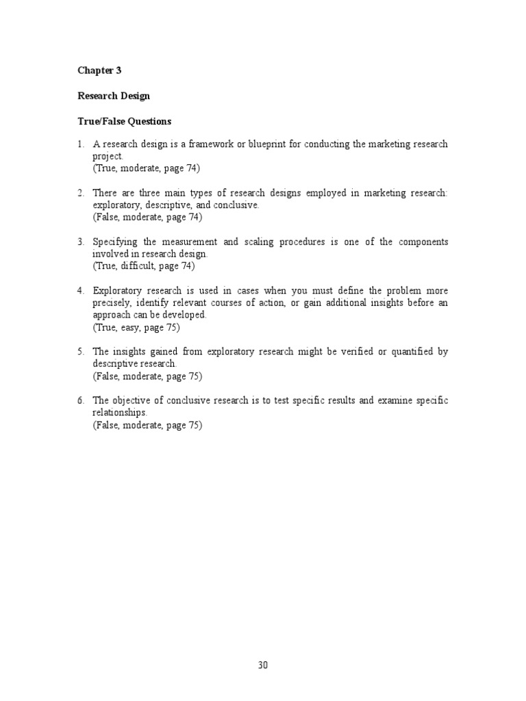Research Design True/False Questions | PDF | Survey Methodology ...