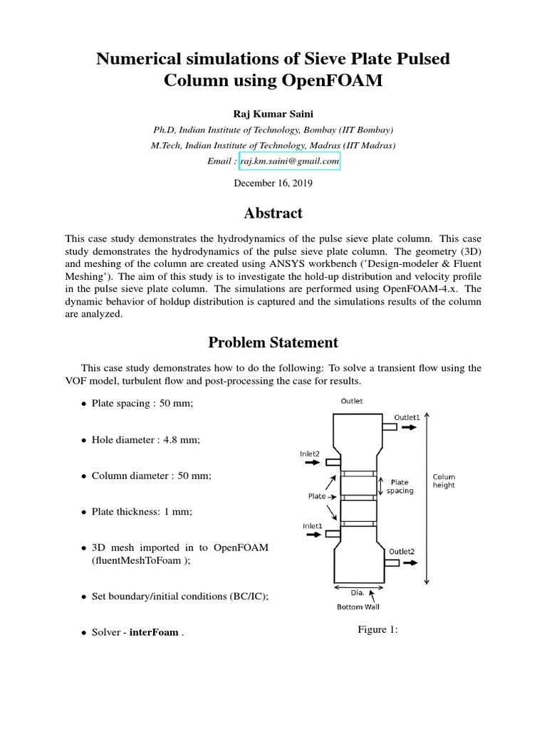 Numerical Simulations of Sieve Plate Pulsed Column Using Openfoam | PDF
