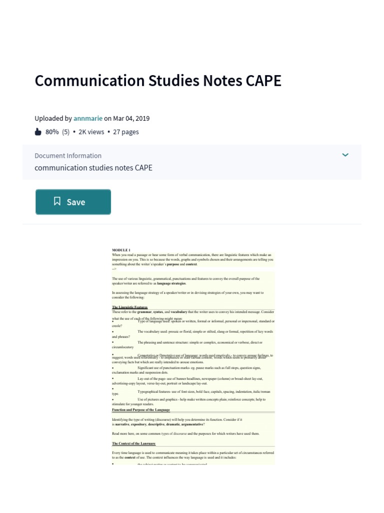 Communication Studies Notes CAPE - PDF - Dialect - English Language ...