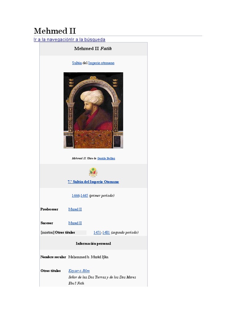 Biografía de Mehmed II, el Conquistador | PDF | imperio Otomano ...