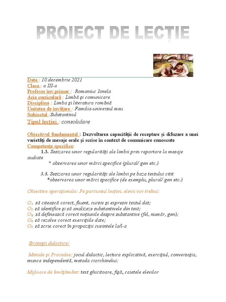 Proiect Didactic LLR Substantivul | PDF