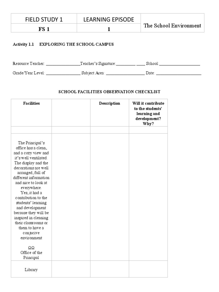 FS1 Learning Episode 1 | PDF | Classroom | Schools