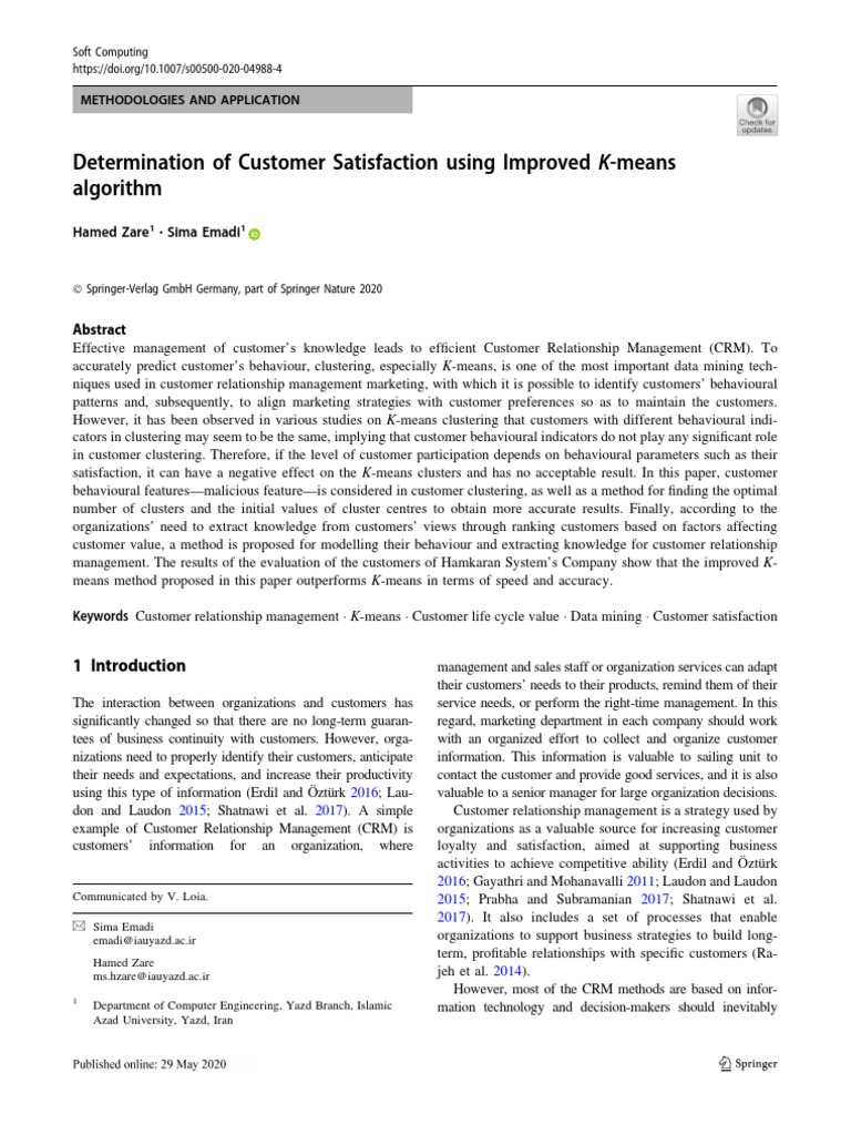 Determination of Customer Satisfaction Using Improved K-Means Algorithm | PDF | Cluster Analysis ...