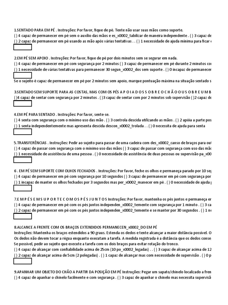 Escala Do Equilibrio de Berg | PDF | Pé (unidade de medida)