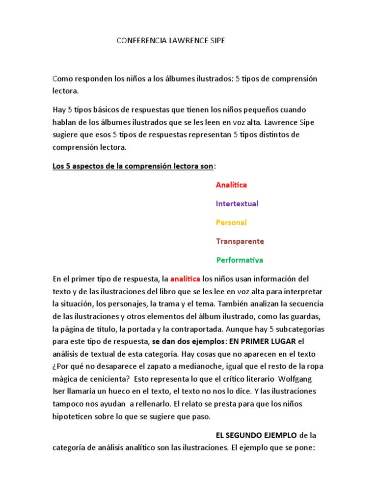 Conferencia Lawrence Sipe | PDF | Comprensión lectora