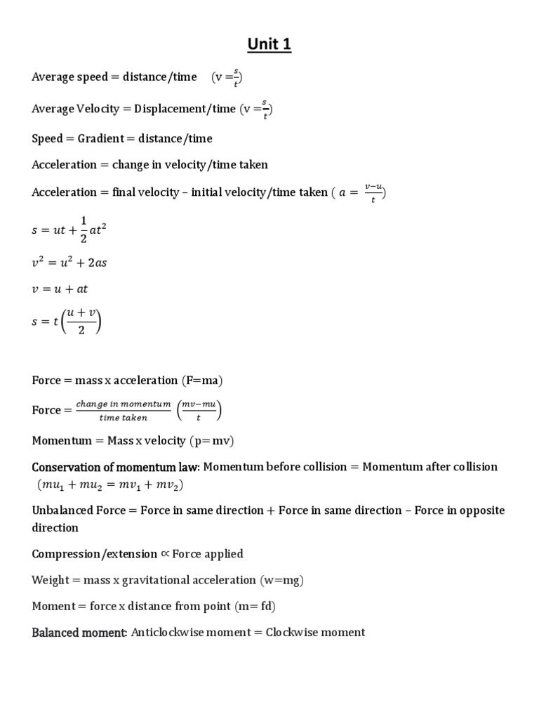 Physics Formulas Unit 1,2 Edexcel | PDF