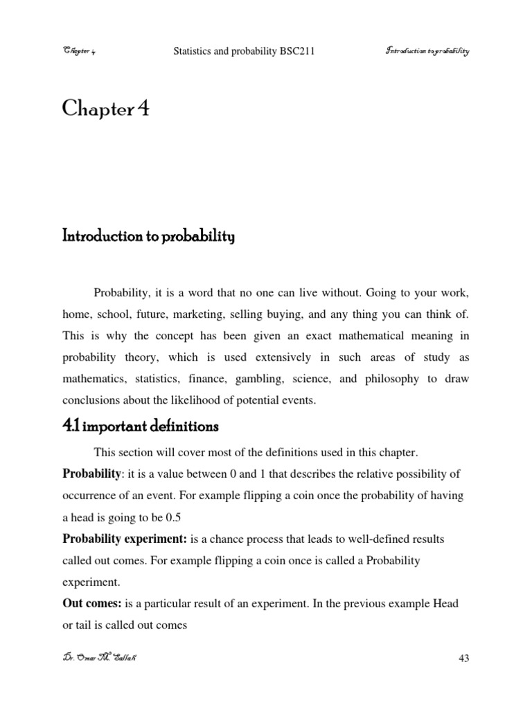 Introduction To Probability: Statistics and Probability BSC211 | PDF ...
