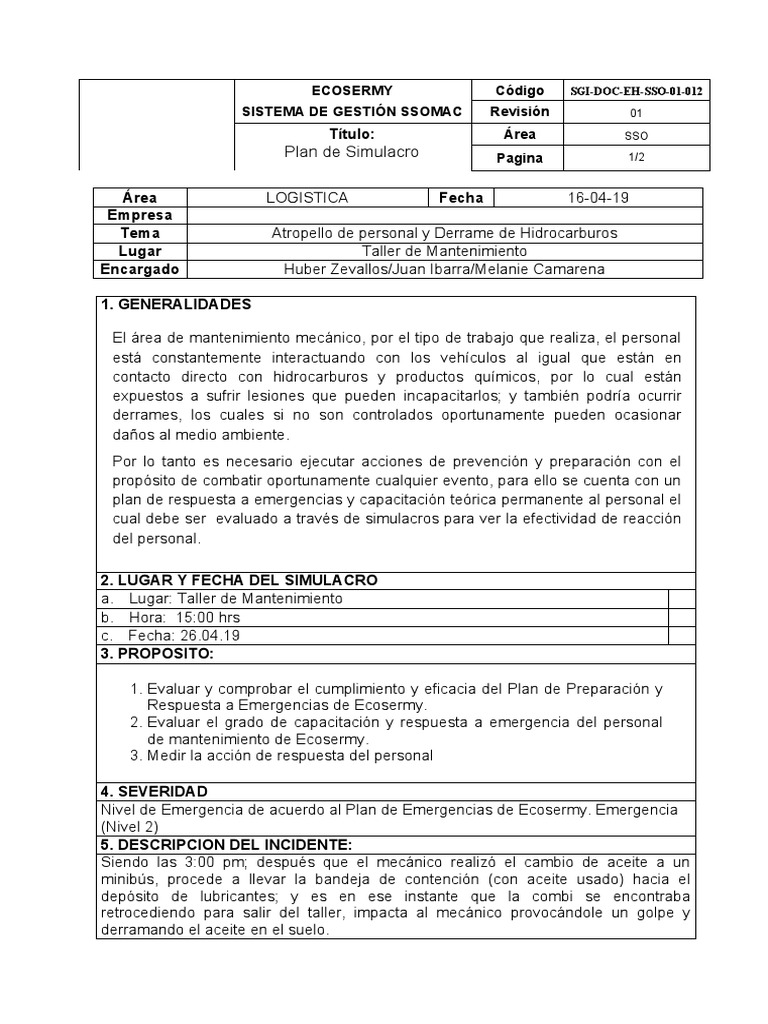 Plan de Simulacro | PDF