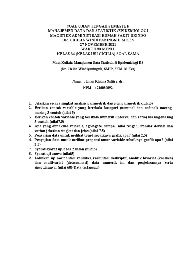 Soal Ujian Manajemen Data RS | PDF