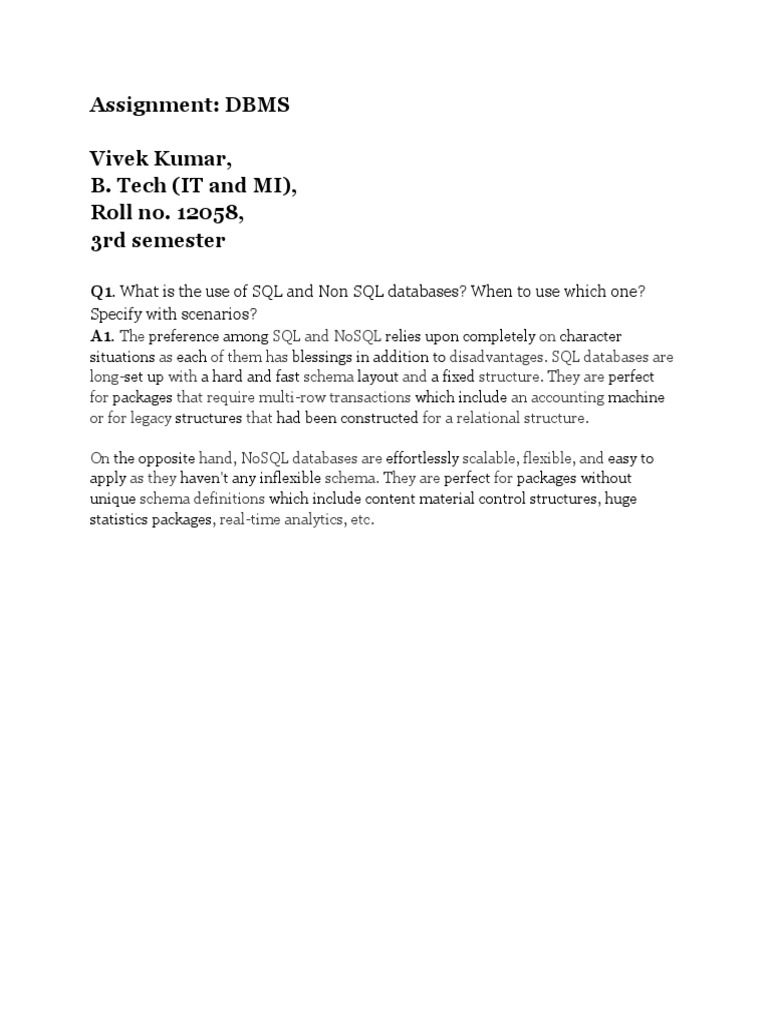 Dbms Assignment Pdf Databases No Sql