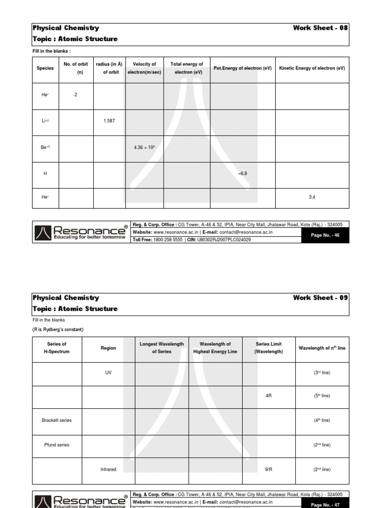 Work Sheet 8 9 English PC | PDF | Quantum Mechanics | Physical Chemistry