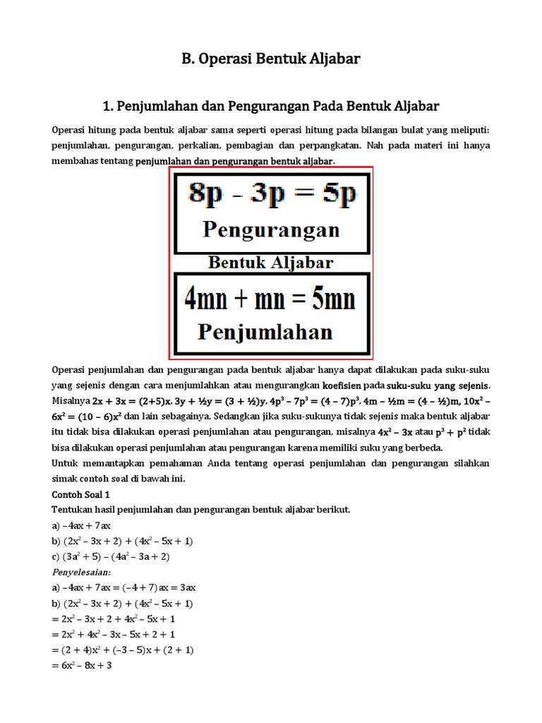 Operasi Pada Bentuk Aljabar | PDF