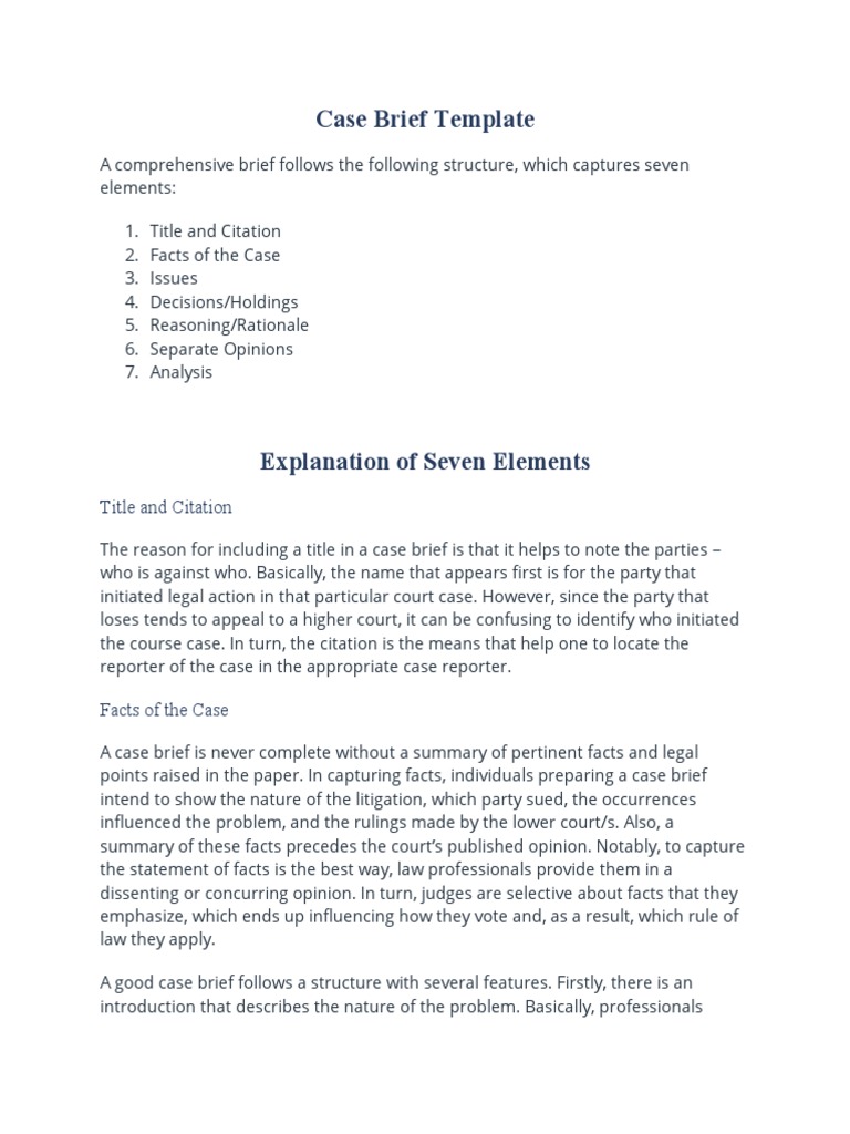 Case Brief Template: Title and Citation | PDF | Lawsuit | Brief (Law)