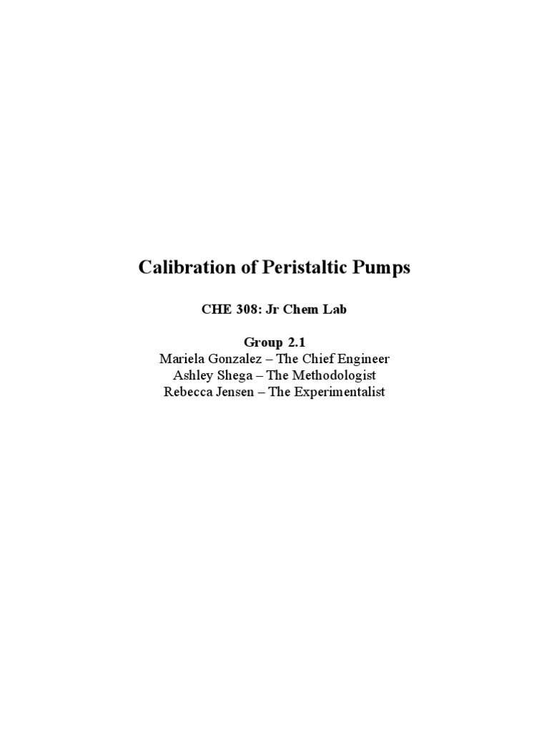 Calibration of Peristaltic Pumps - Lab 1 | PDF | Errors And Residuals | Pump
