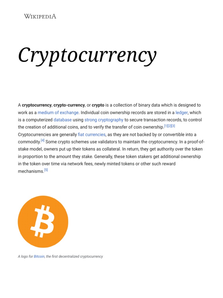 Cryptocurrency - Wikipedia | PDF | Cryptocurrency | Bitcoin