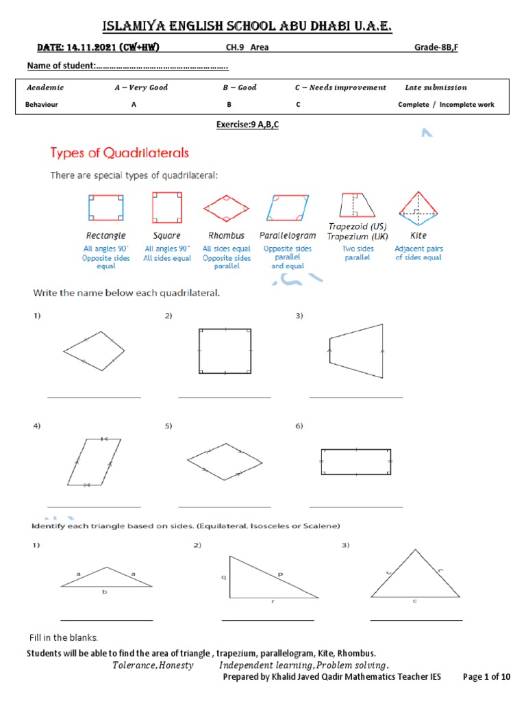 Islamiya English School Abu Dhabi U.A.E.: Name of Student: . | Download ...
