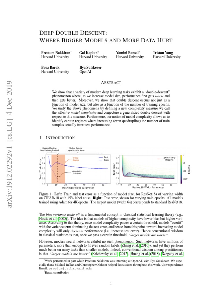Deep Double Descent Where Bigger Models and More Data Hurt | PDF | Deep ...