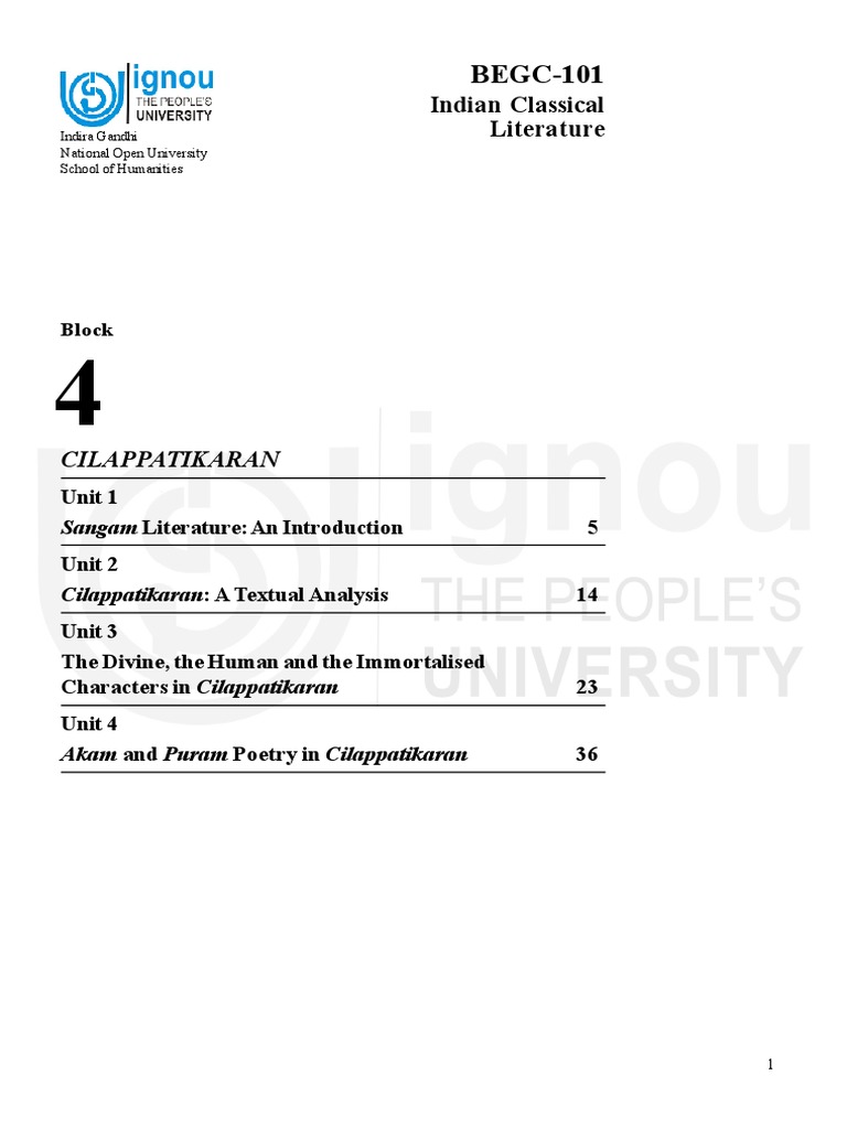 BEGC-101: Indian Classical Literature | PDF | Tamil Literature | Tamils