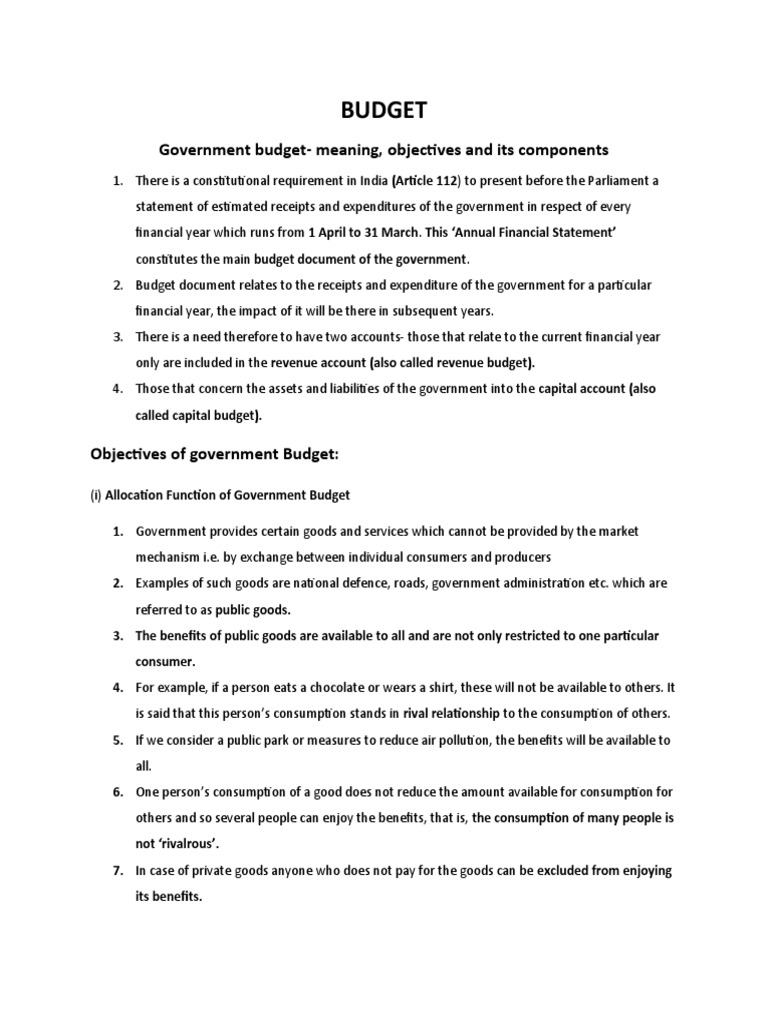 Budget: Government Budget-Meaning, Objectives and Its Components | PDF ...