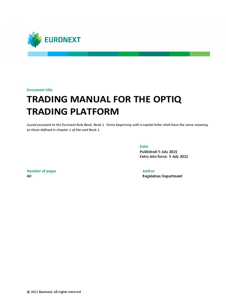 Trading Manual For The Optiq Trading Platform: Document Title | PDF ...
