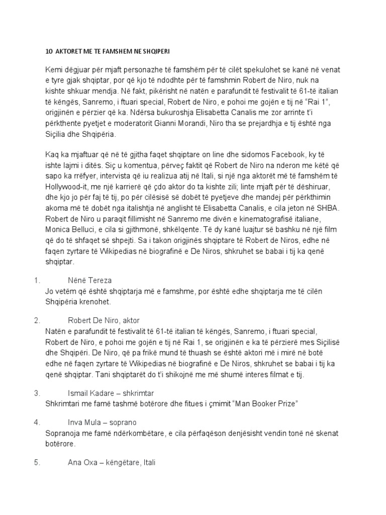 10 Aktoret Me Te Famshem Ne Shqiperi | PDF