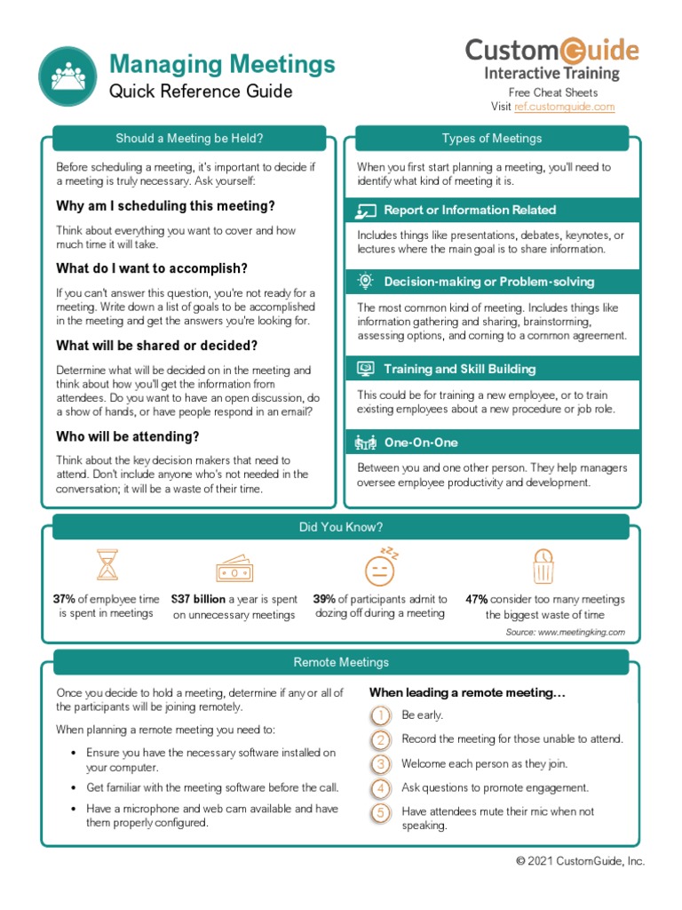 Managing Meetings Quick Reference | PDF | Decision Making | Software